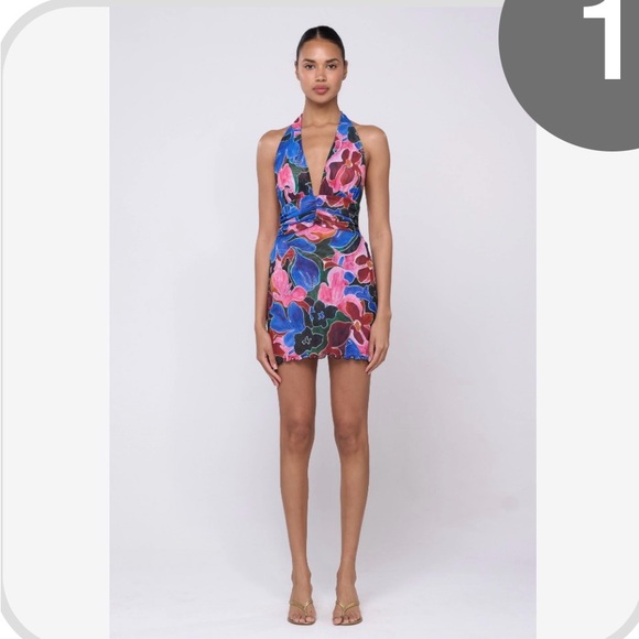 RESA | Dresses | Resa Vibrant Floral Mini Dress Blue And Pink | Poshmark